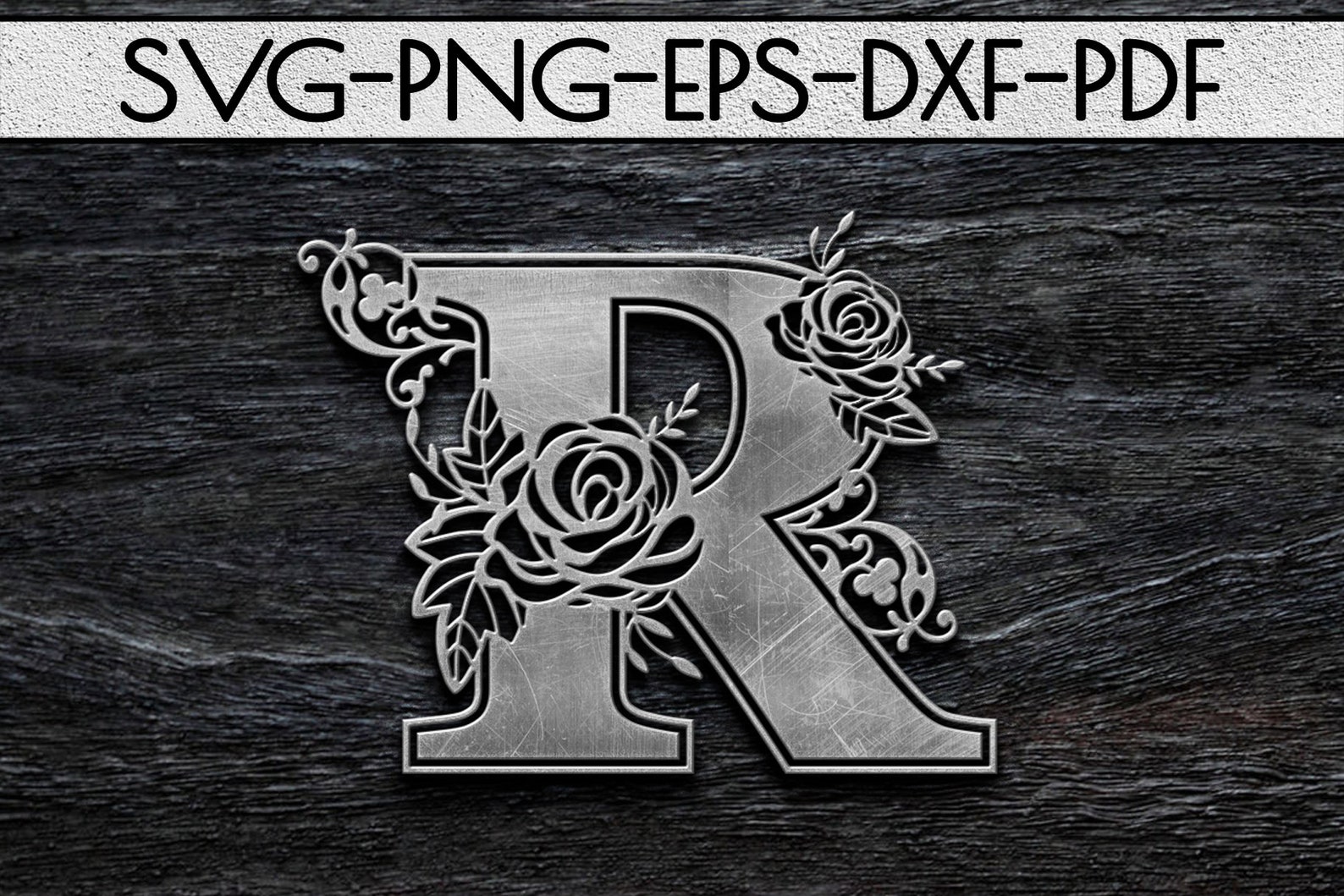 Floral Font R Paper Cut Template, Laser Cut, Wedding Day Gift Ideas ...