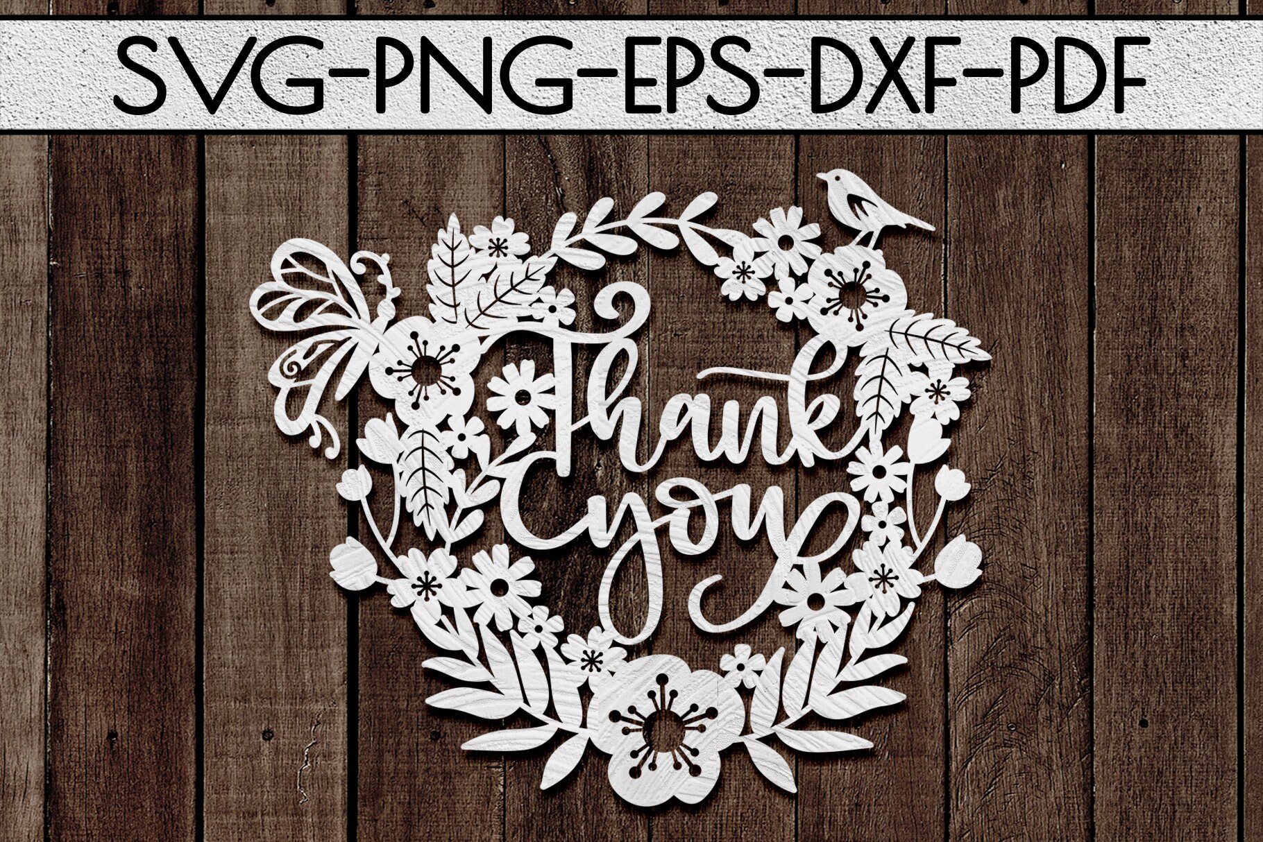 Thank you papercut template svg file flowers cutting file | Etsy