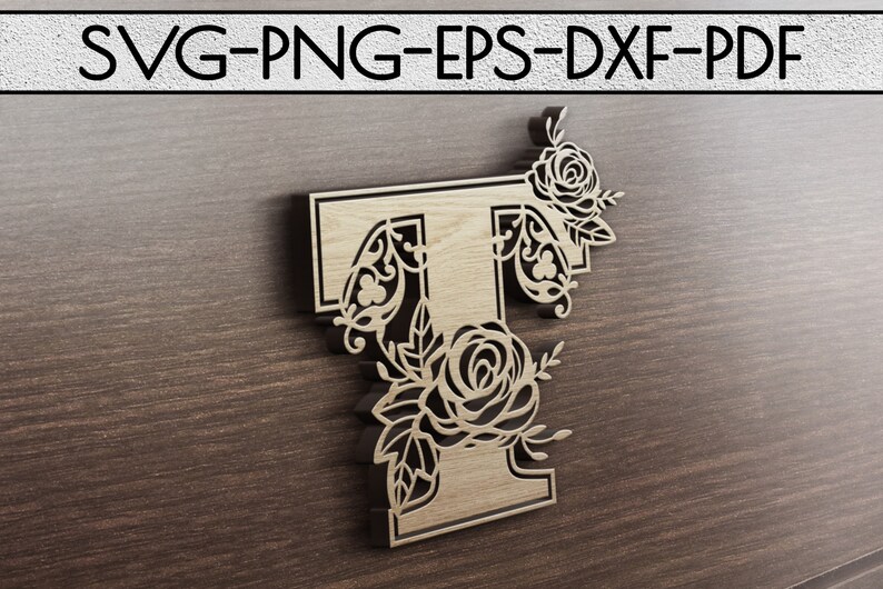 Floral Font T Paper Cut Template Laser Cut Wedding Day Gift - Etsy