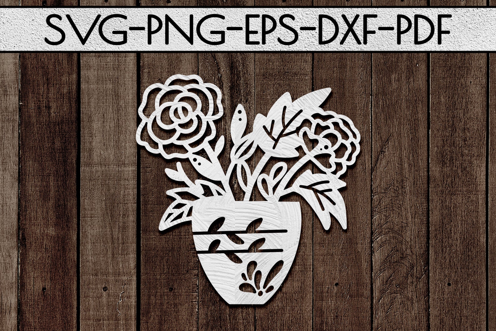 Flowers in Vase Papercut Template Svg File, Flower Decor Cutting File ...