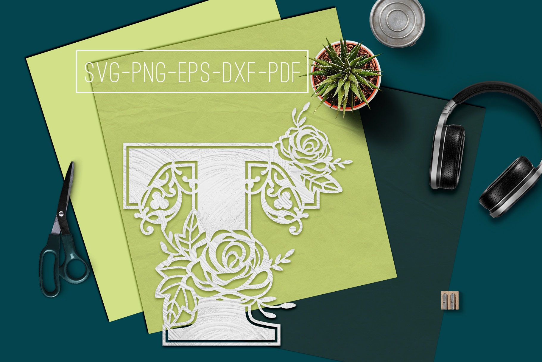 Floral Font T Paper Cut Template Laser Cut Wedding Day Gift | Etsy