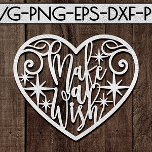Make a Wish Papercut Template Svg File, Heart Cut File, Birthday Gift ...