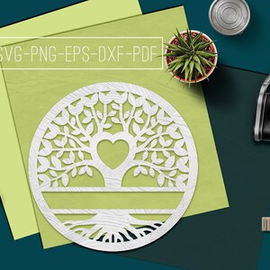 Customizable Family Heart Tree Papercut Template, Tree With Roots Svg ...