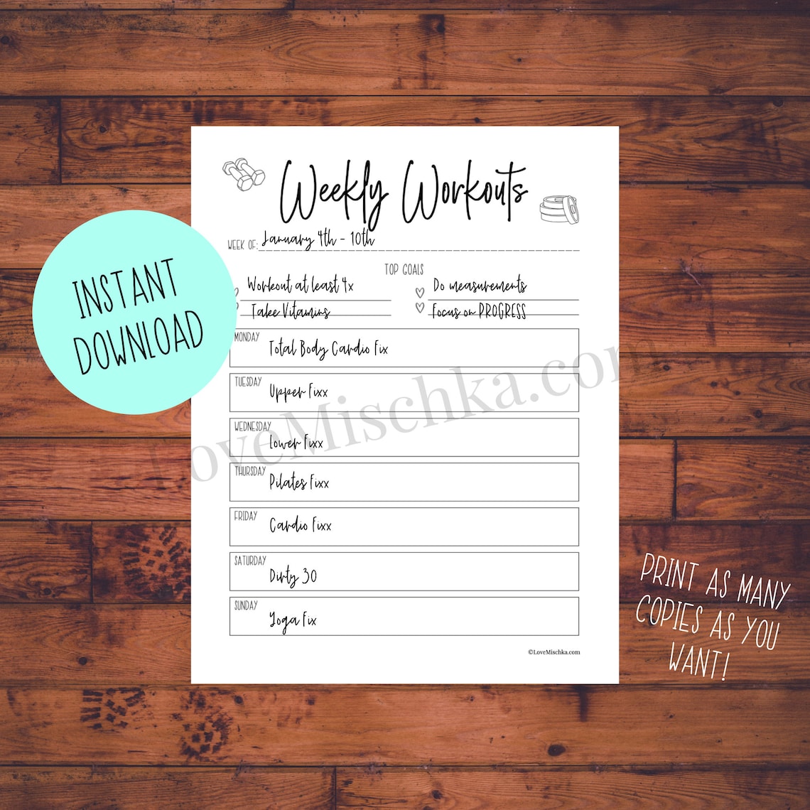 Weekly Workouts | Fitness Planner Printable | Workout Planner Insert ...