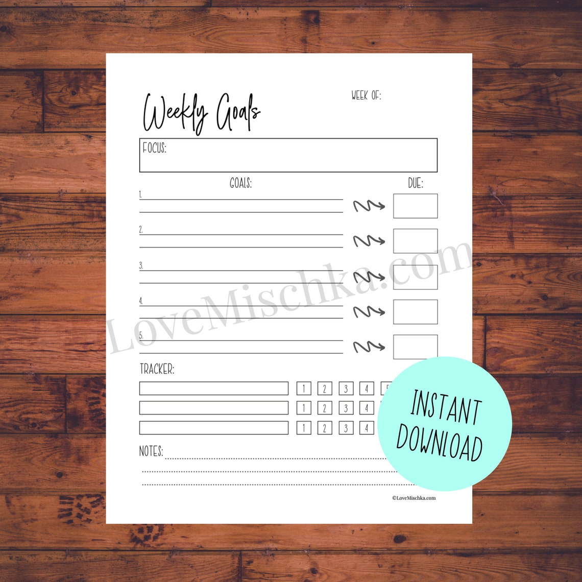 Weekly Goals Planner Printable Insert | Weekly Planner | Work Planner ...