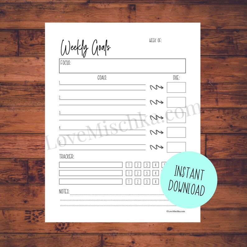 Weekly Goals Planner Printable Insert | Weekly Planner | Work Planner ...