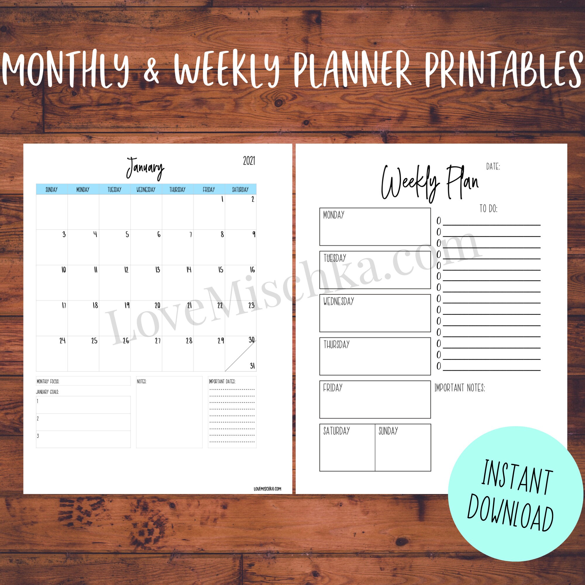 2021 Printable Planner Bundle Daily Planner Productivity Planner ...