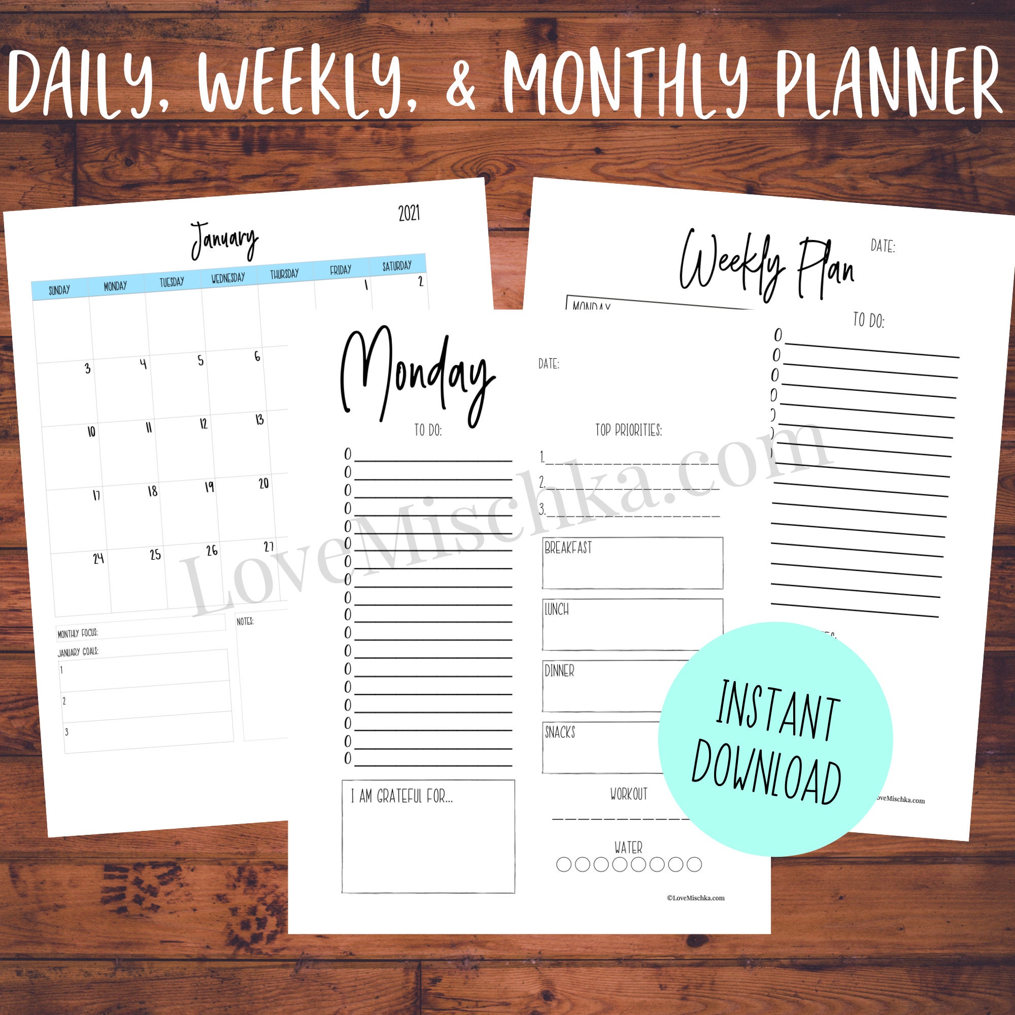 Printable Planner Bundle | 2021 Digital Calendar | Daily Planner ...