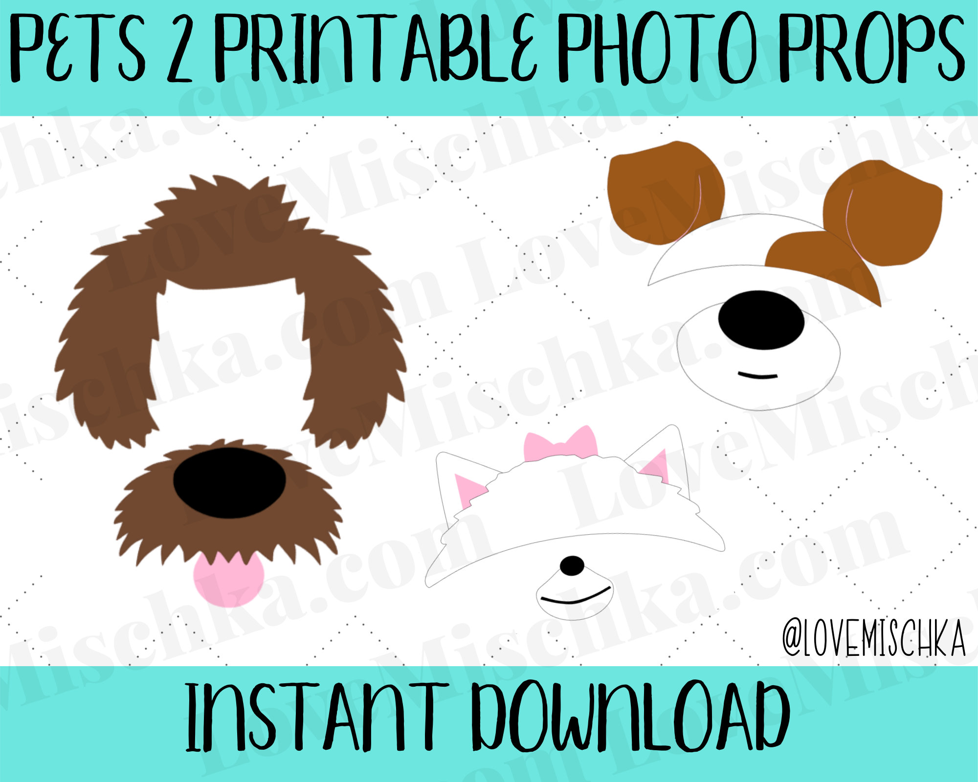 Set of 6 Printable Pets 2 Photo Props / Photobooth / Party Props / Dog ...