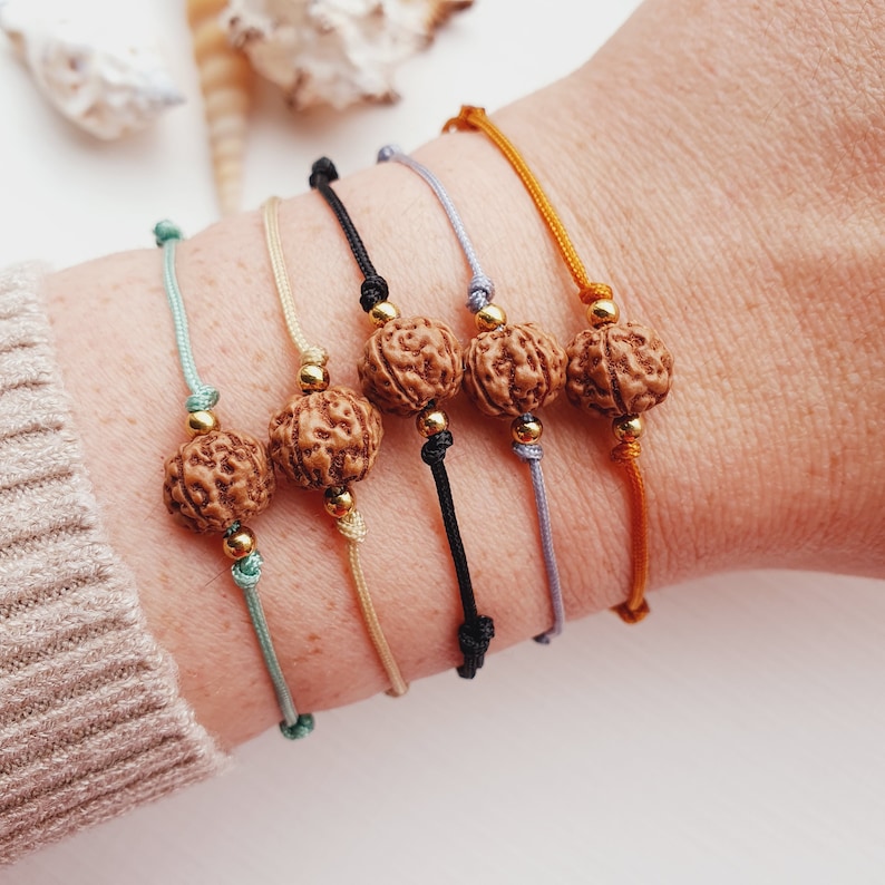 Rudraksha Bracelet, Adjustable Sliding Knots, 8mm Rudraksha Seed 5 ...