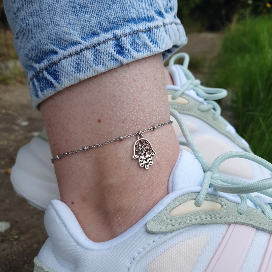 Hamsa Hand Anklet, Stainless Steel Hamsa Anklet, Hamsa Hand Charm ...