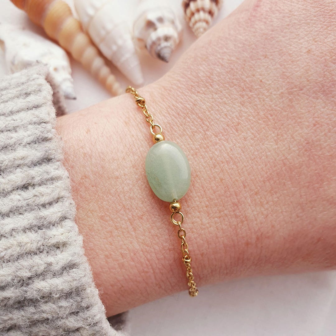 Aventurine Bracelet Gold Stainless Steel Chain Non Tarnish Bracelet ...