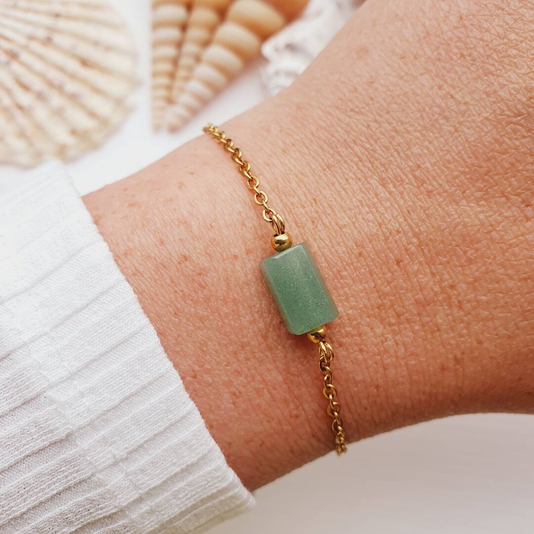 Aventurine Bracelet Gold Stainless Steel Chain Non Tarnish Bracelet ...