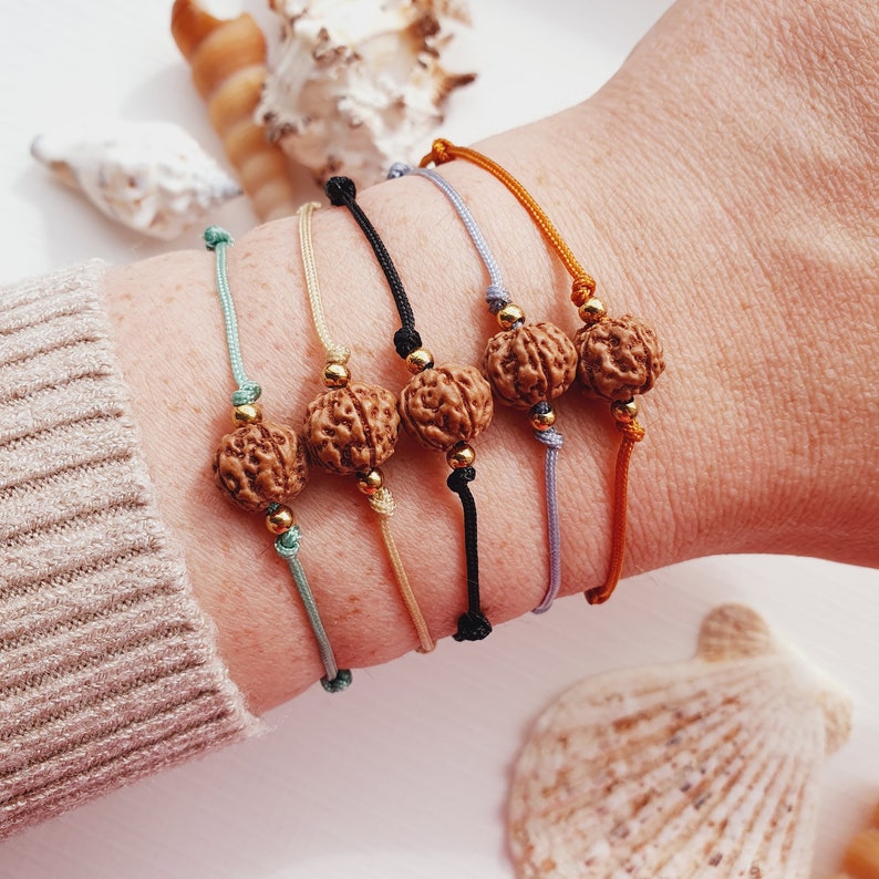 Rudraksha Bracelet, Adjustable Sliding Knots, 8mm Rudraksha Seed 5 ...