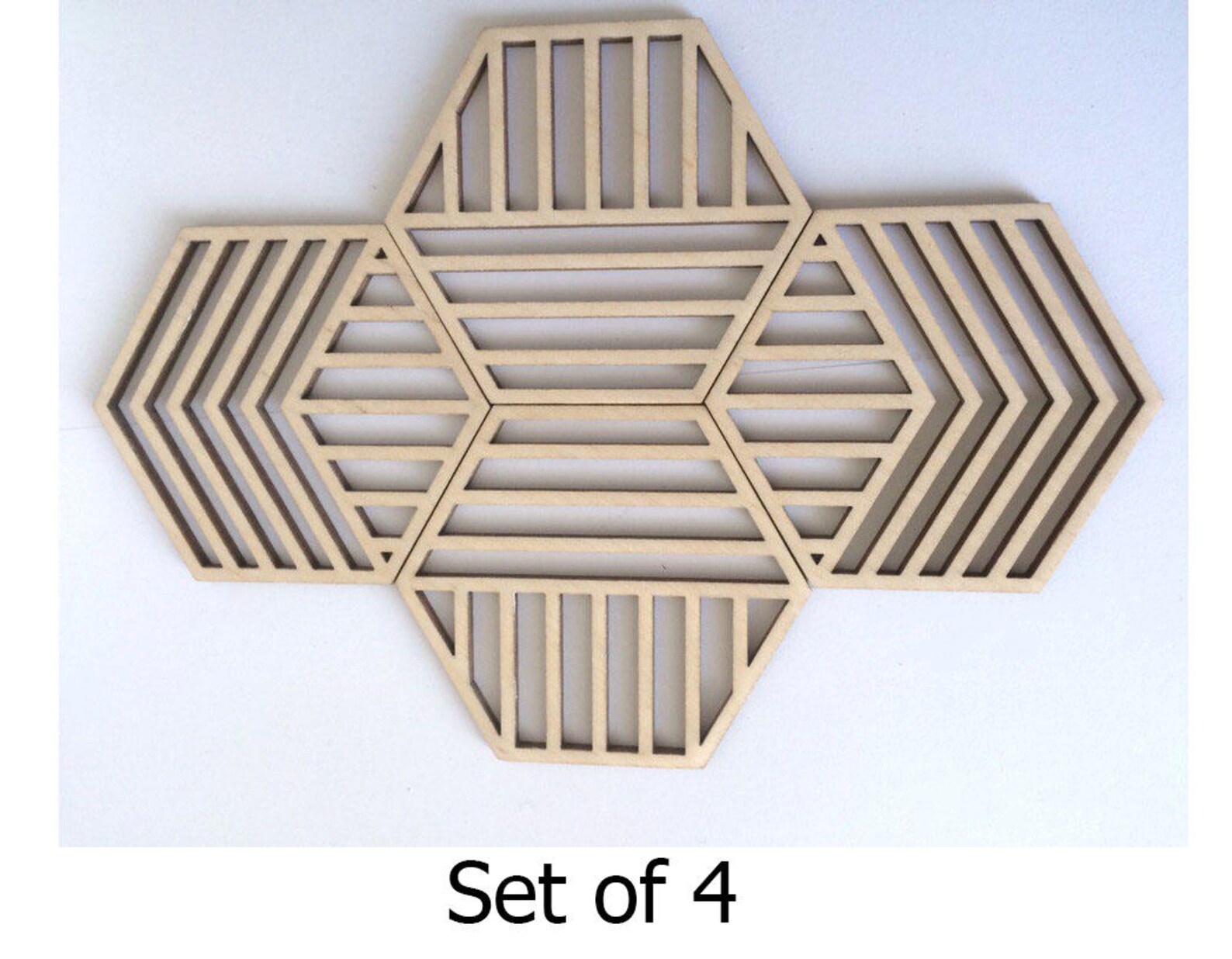 Geometric Wooden Coastershexagonal Wood Coastergeometric - Etsy