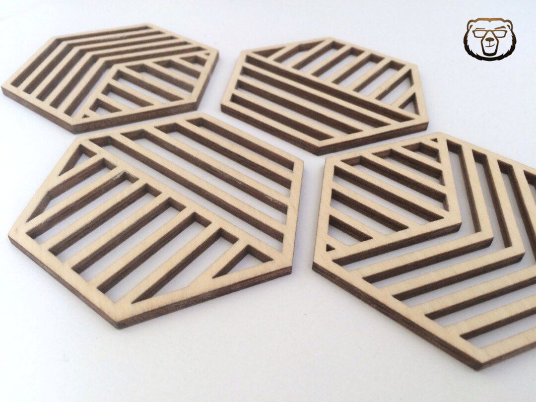 Geometric Wooden Coastershexagonal Wood Coastergeometric - Etsy