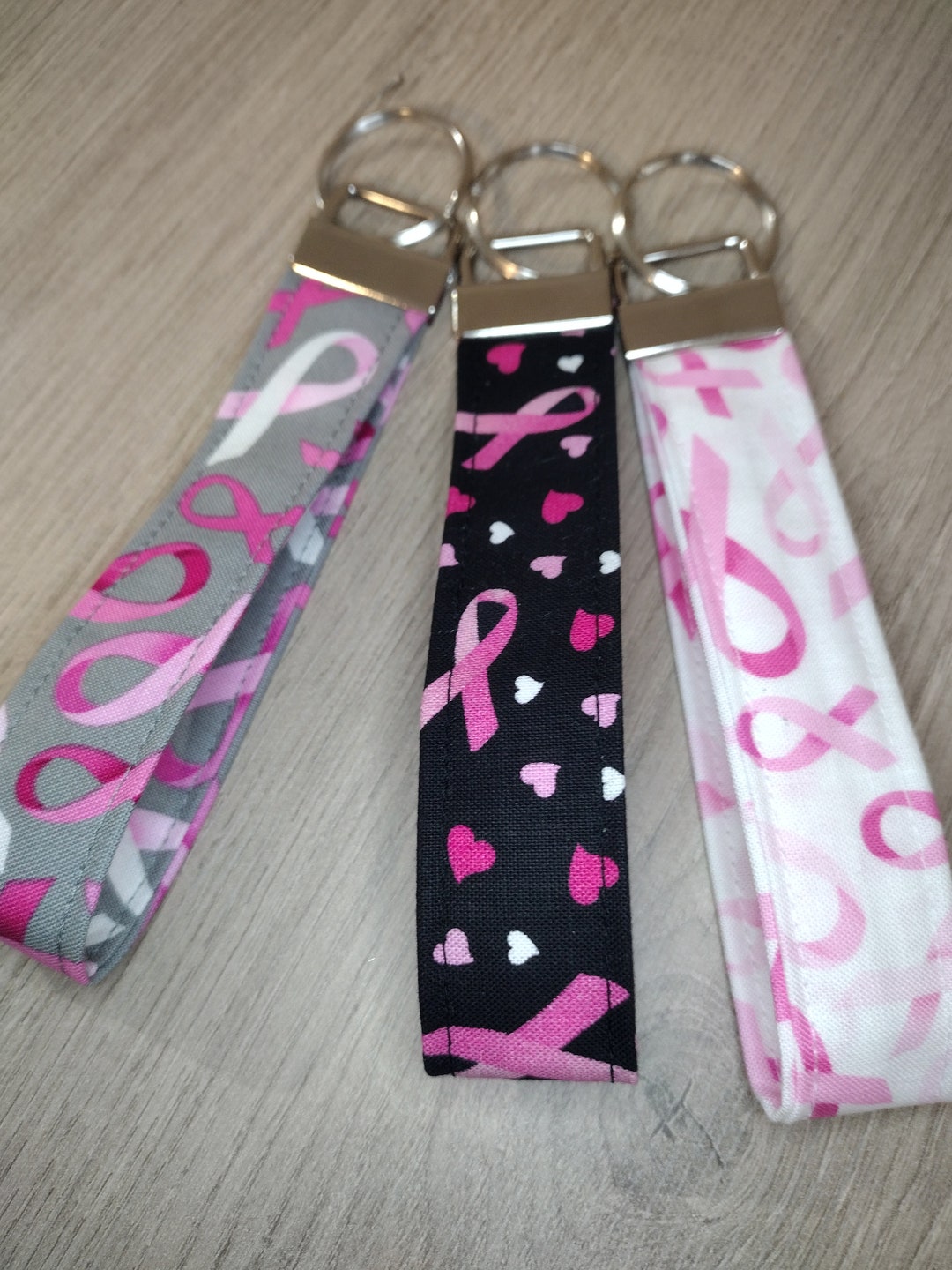 Breast Cancer Key Fobs Pink Ribbon Key Chain Wristlet Three Colors to ...