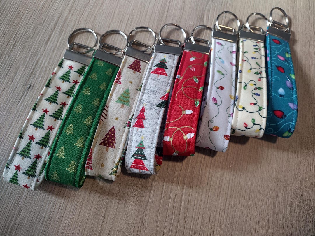 Christmas Trees and Lights Fabric Key Fob: Holiday Wristlet Keychain - Etsy