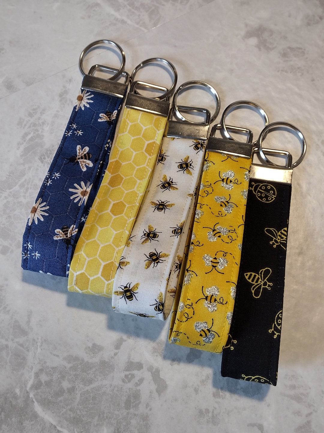 Bees Wristlet Key Fob: Honeycomb Cotton Keychain, Beekeeper Gift - Etsy