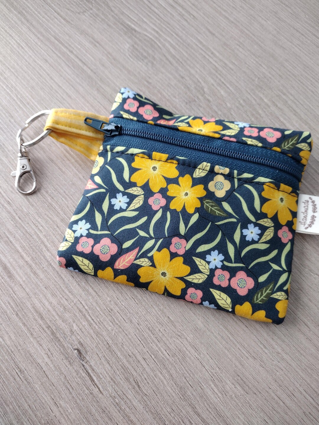 Flat Coin Pouch - Square Coin Purse - Floral - Yellow Flowers - Etsy