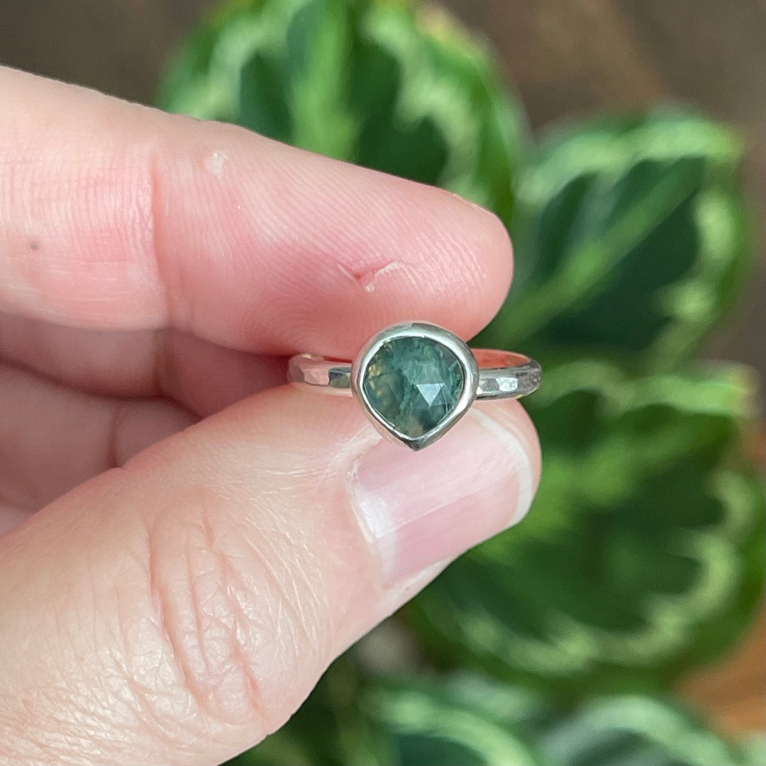Moss Agate Faceted Stacking Ring, Handmade Sterling Silver Bohemian ...