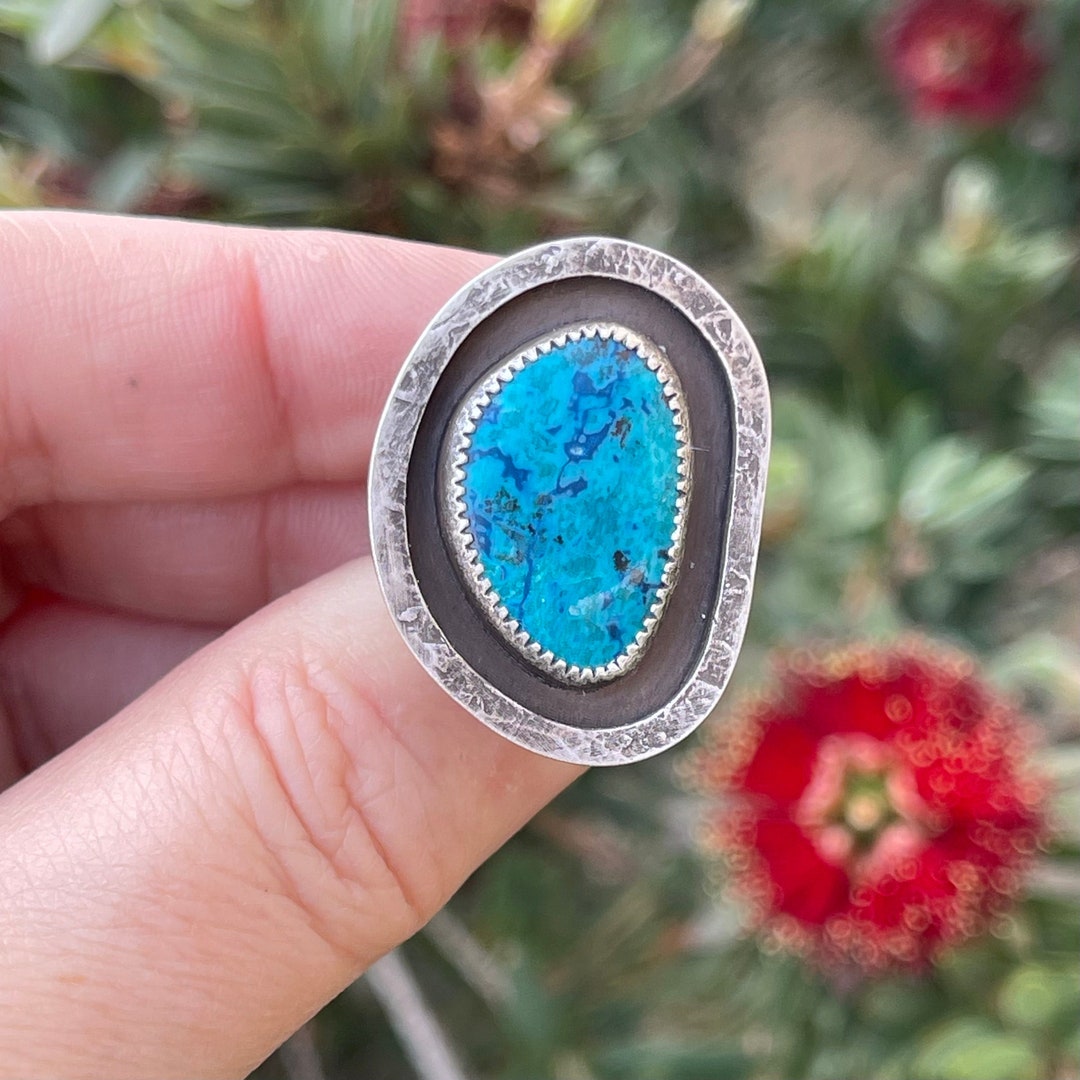 Shattuckite Statement Ring, Handmade Sterling Silver Western Bohemian ...