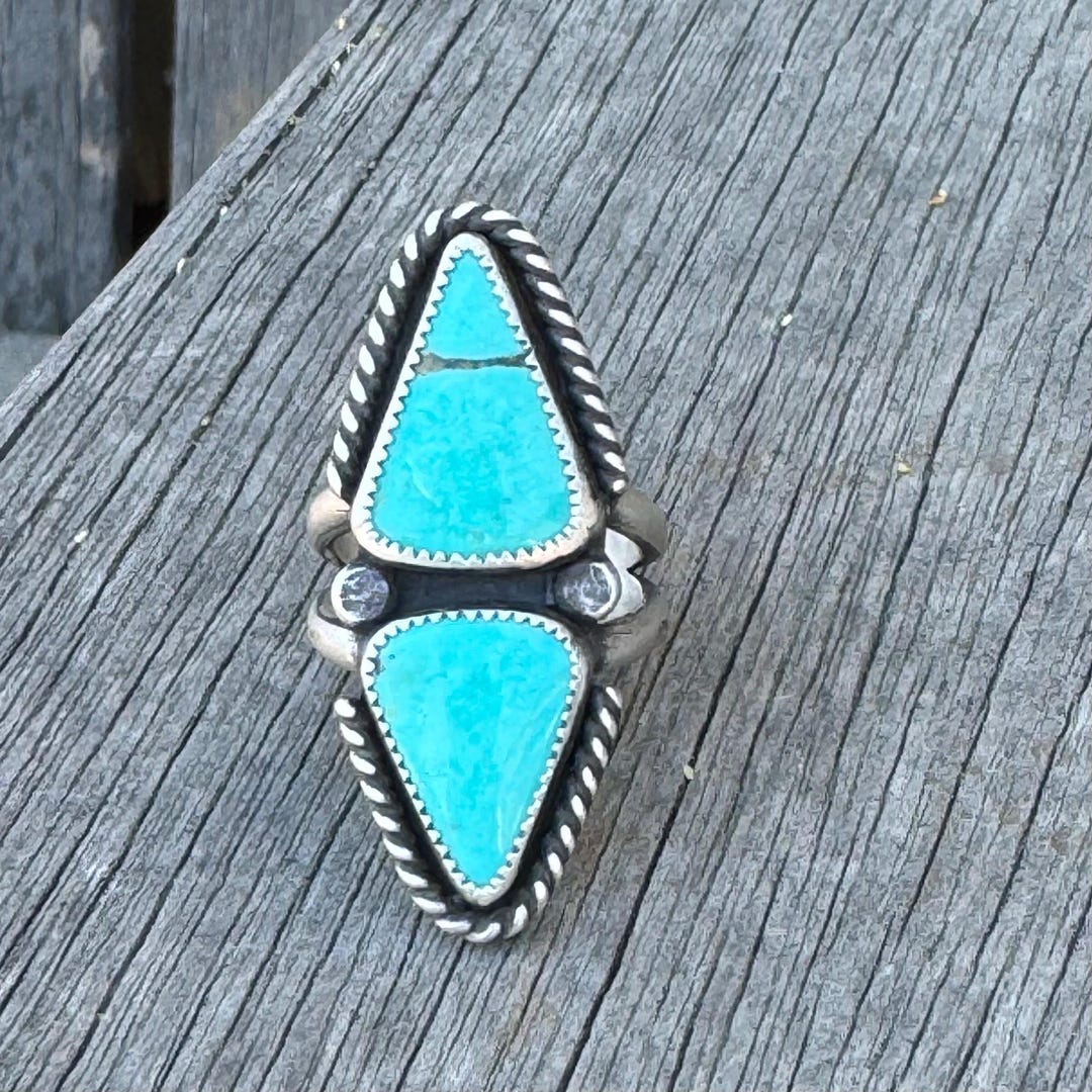 Made to Order Baja Turquoise Double Stone Ring, Handmade Sterling ...