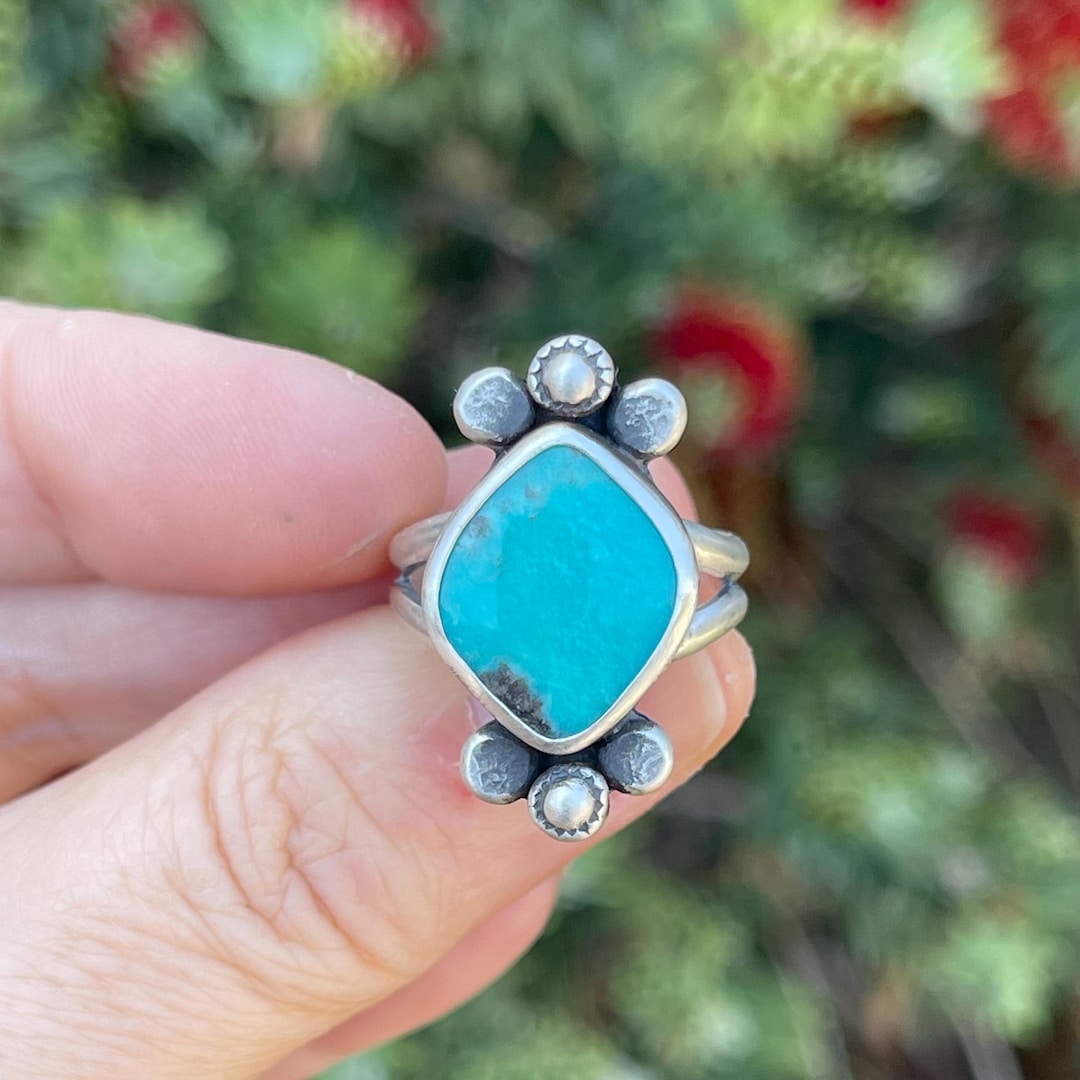Kingman Turquoise Statement Ring, Handmade Sterling Silver Bohemian ...