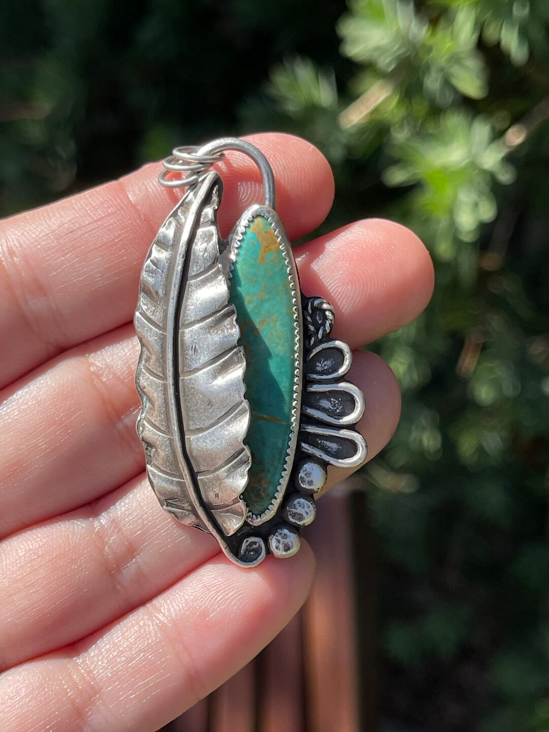 Tyrone Turquoise and Leaf Statement Pendant Handmade Sterling - Etsy