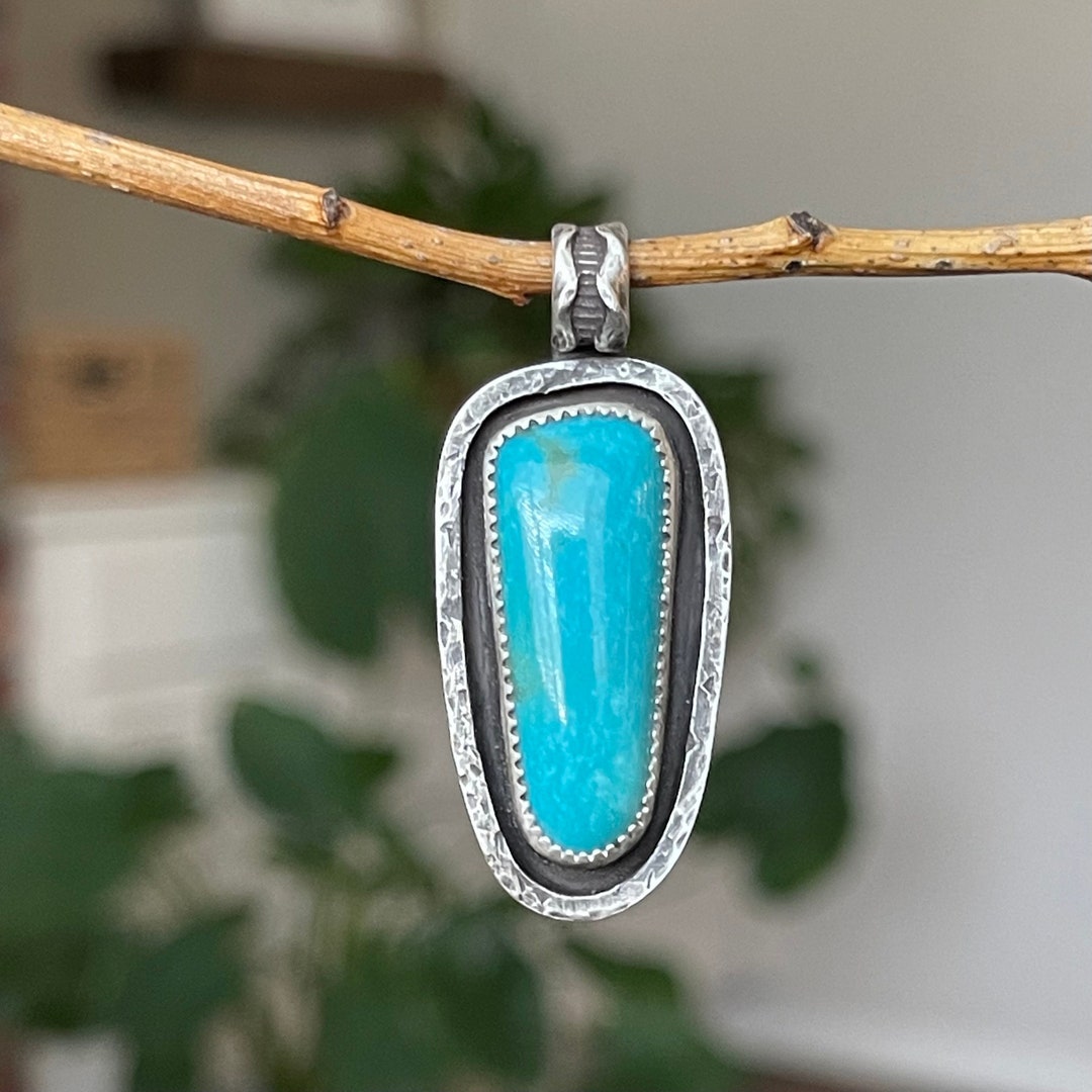 Chilean Turquoise Rustic Necklace, Handmade Sterling Silver Bohemian ...