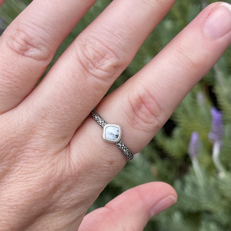 Made to Order White Buffalo Stacker Ring, Petite Sterling Silver Rings ...