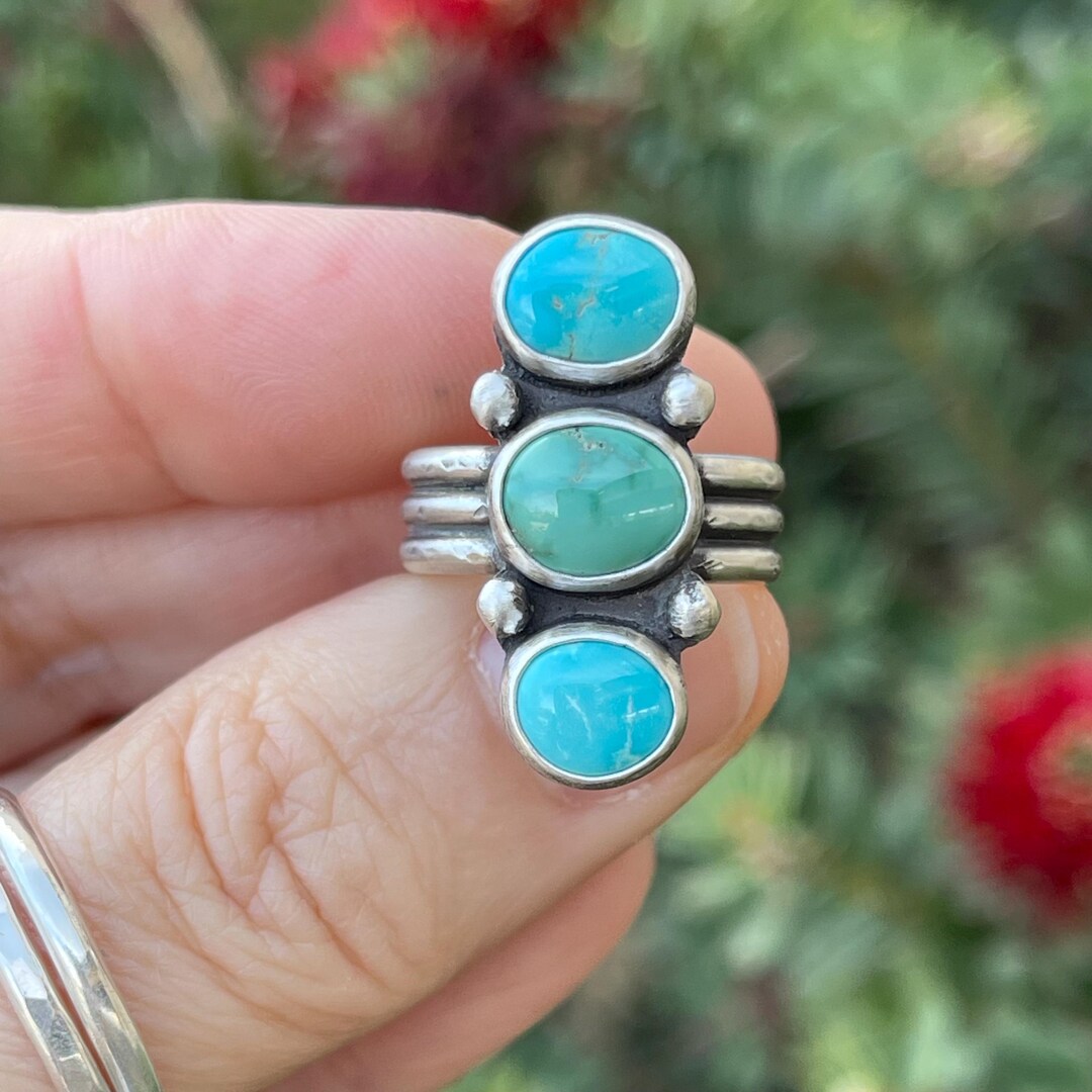 Pick Your Stones and Size Ring, Lone Mountain Turquoise Triple Stone ...