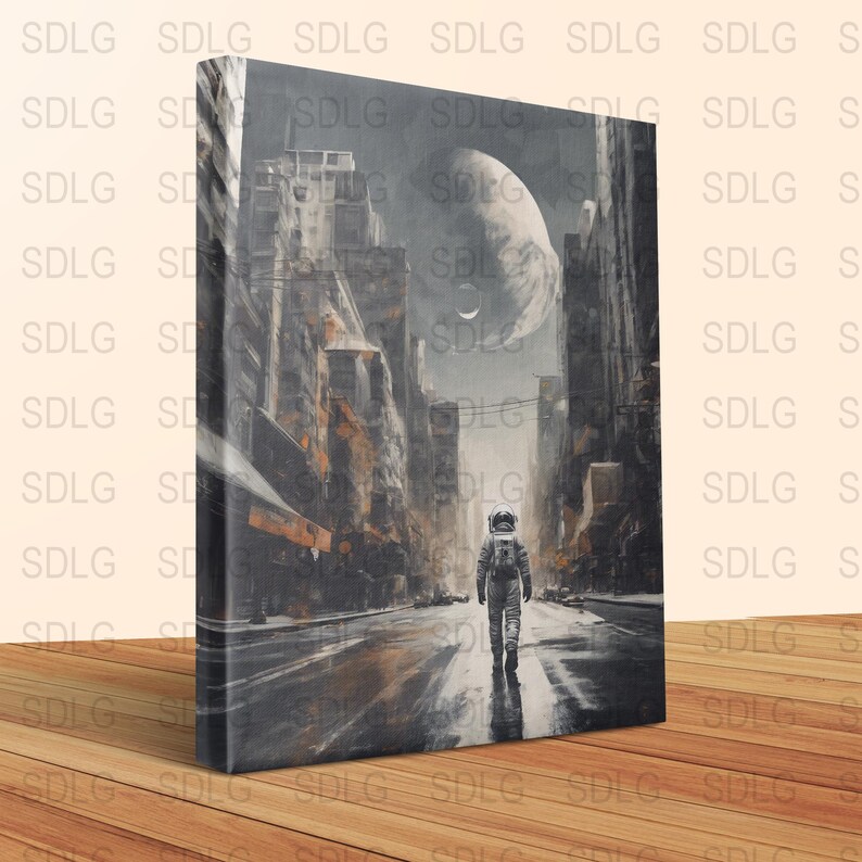 Futuristic Astronaut Street Art Print, Sci-fi Cityscape Wall Art, Urban ...