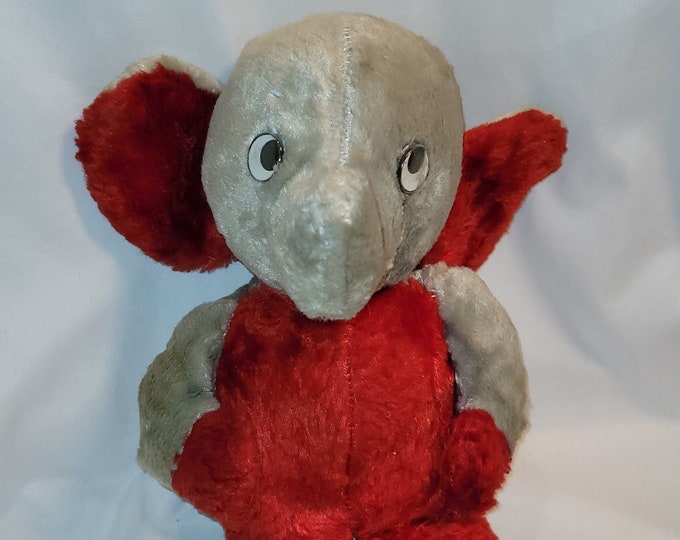 Vintage Red and Gray Stuffed Elephant - 15 " Tall - Very Good Condition ...