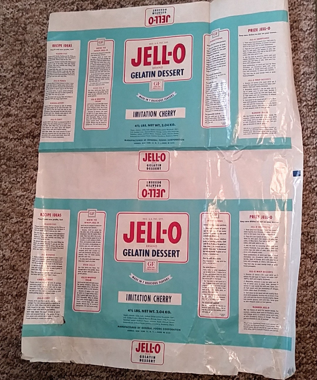 RARE Advertising - Vintage 4 1/2# Box JELL-O Factory Label - JELLO 1940 ...