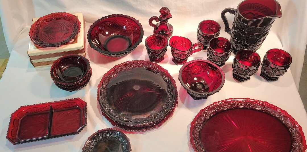 Cape Cod Collection by Avon - Ruby Red Glassware - Vintage 1970s - Ex ...