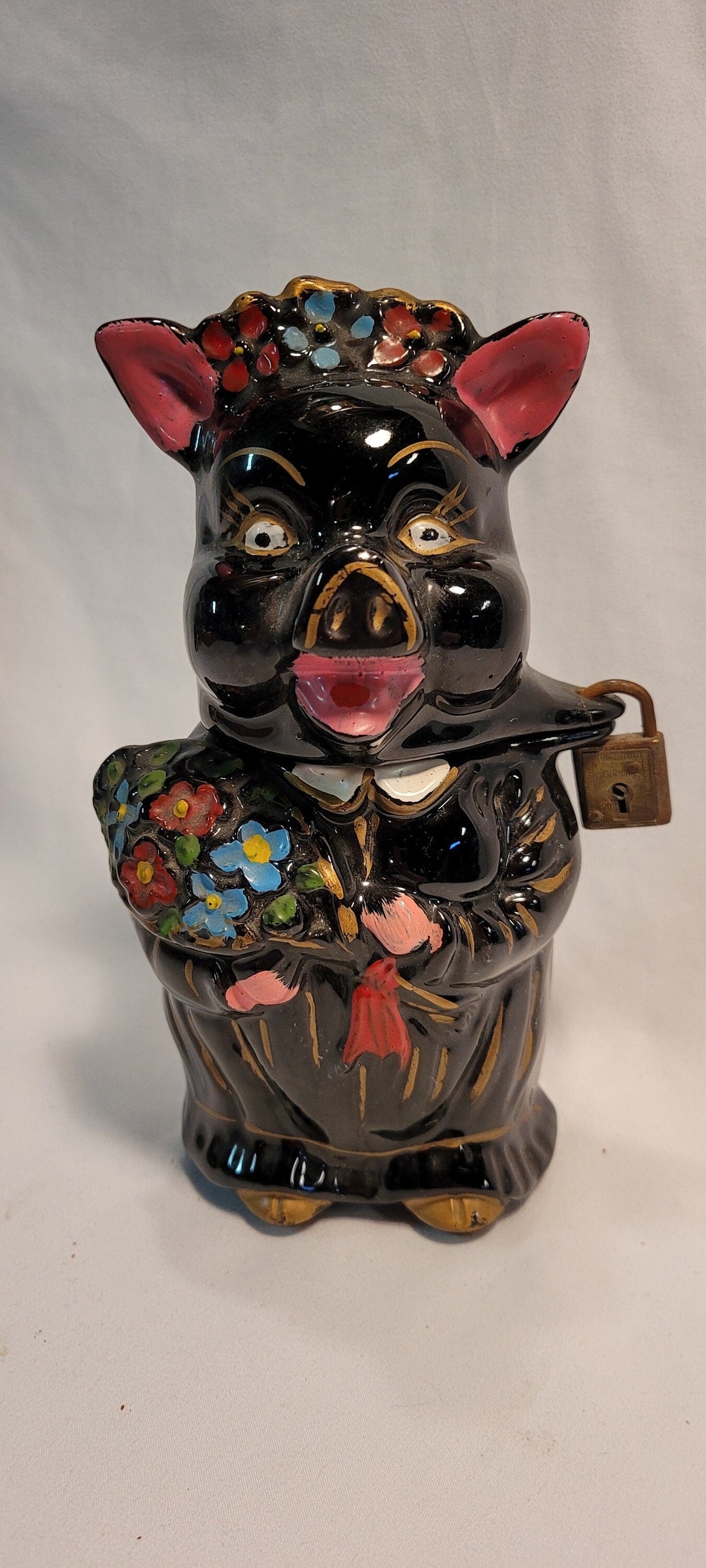 Vintage Piggy Bank - Relco Redware - Collectible - Coin Bank With Lock ...