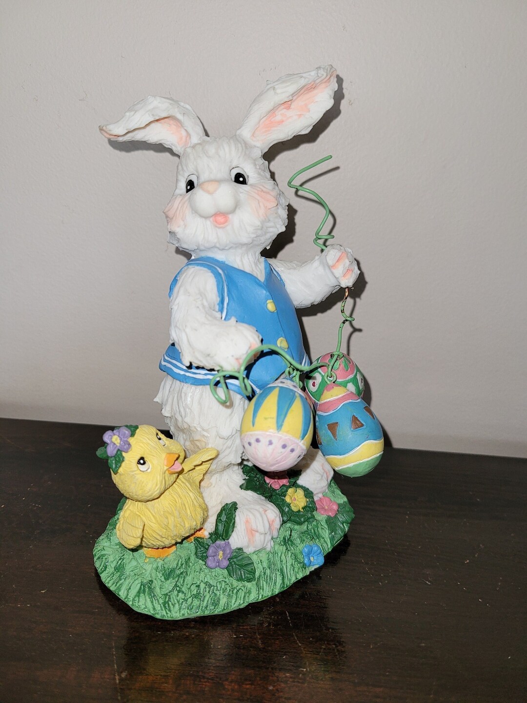 Ceramic Easter Bunny & Chick Figurine - Vintage Hanging Eggs Decor - Etsy