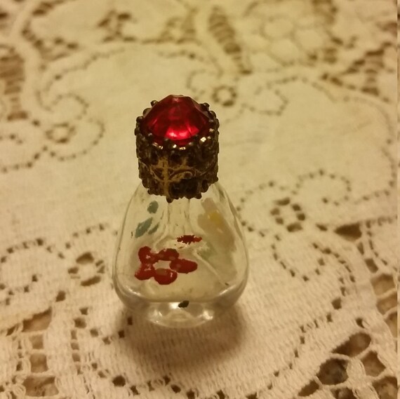 SALE Vintage Miniature Glass Perfume Bottle Filigree Jeweled | Etsy