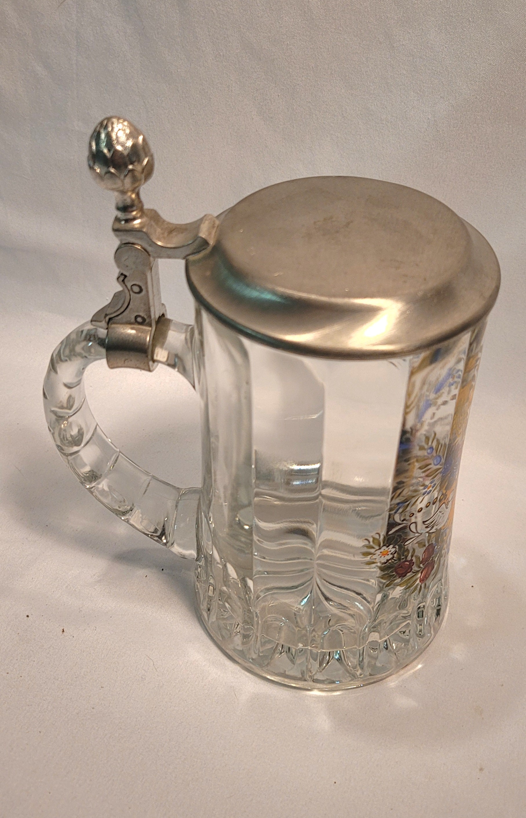 Vintage BMF Zinn Glass Stein – Hand Painted Floral Pewter Lid - Etsy