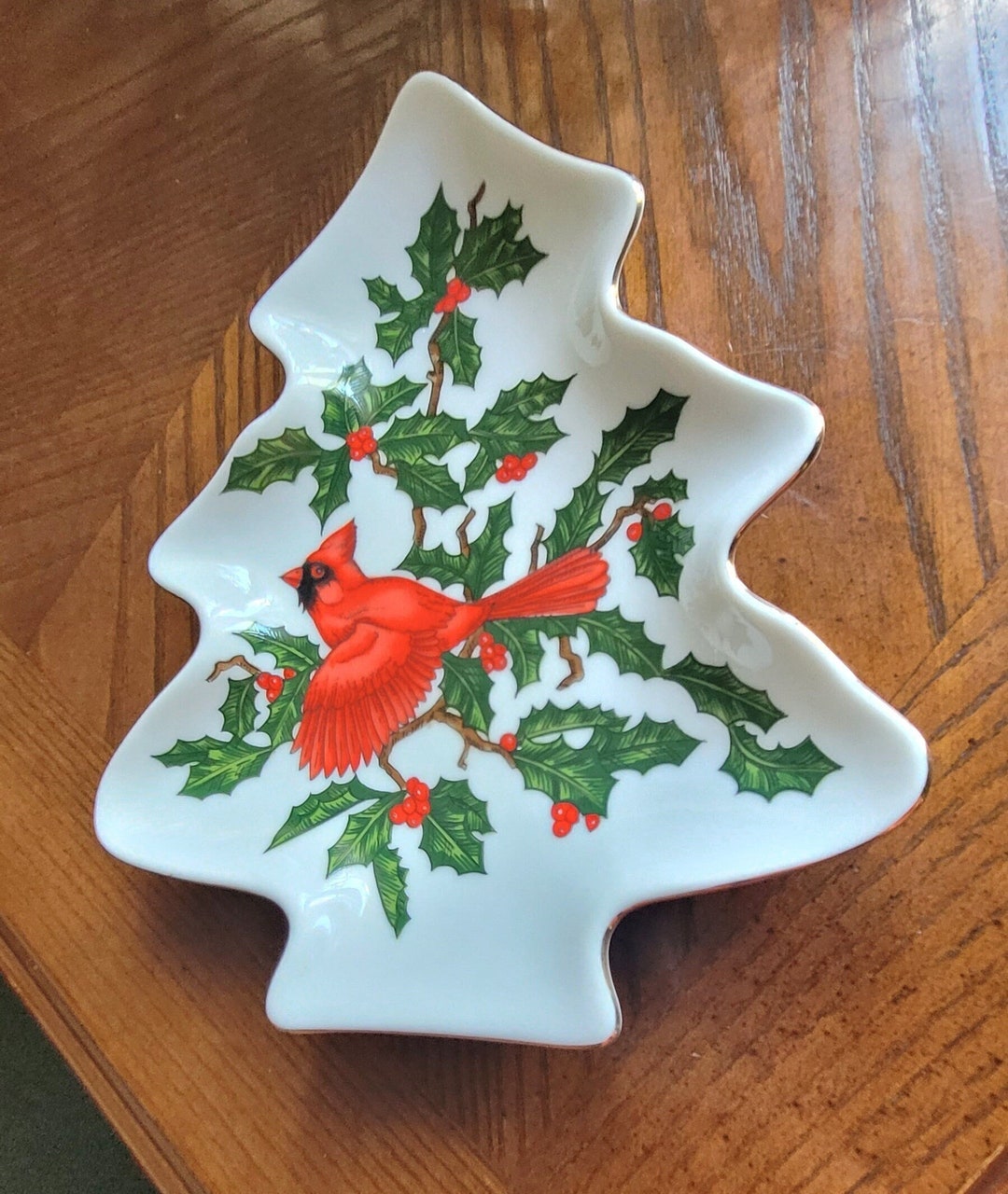 Lefton Cardinal Christmas Tree Candy/nut Dish/cookie Plate - Vintage ...