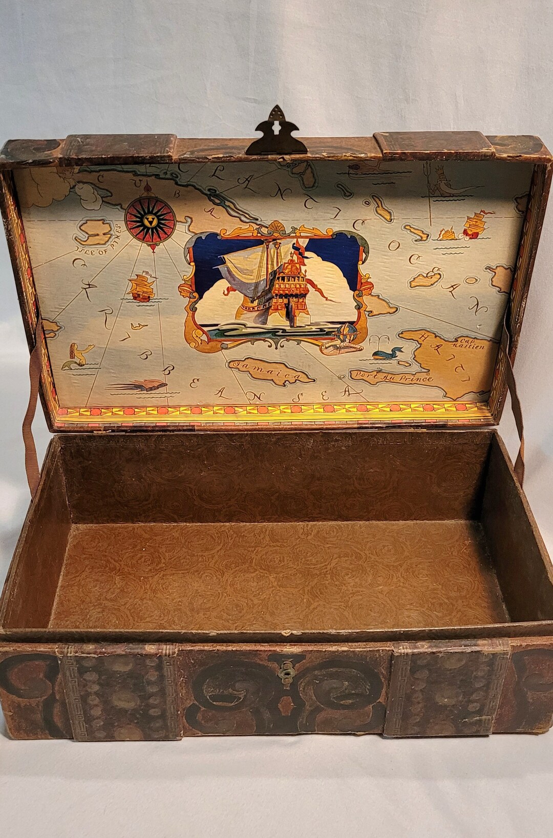 SALE! Vintage Treasure Chest - Map Inside Lid - Well Made - Surface ...