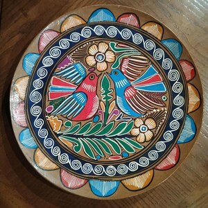 Vintage 13" Hand Painted Mexican Plate - Terracotta? - Excellent ...