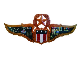 Air Force USAF Wings Retirement Shadow Box, Flag Display Case, Holds 3 ...