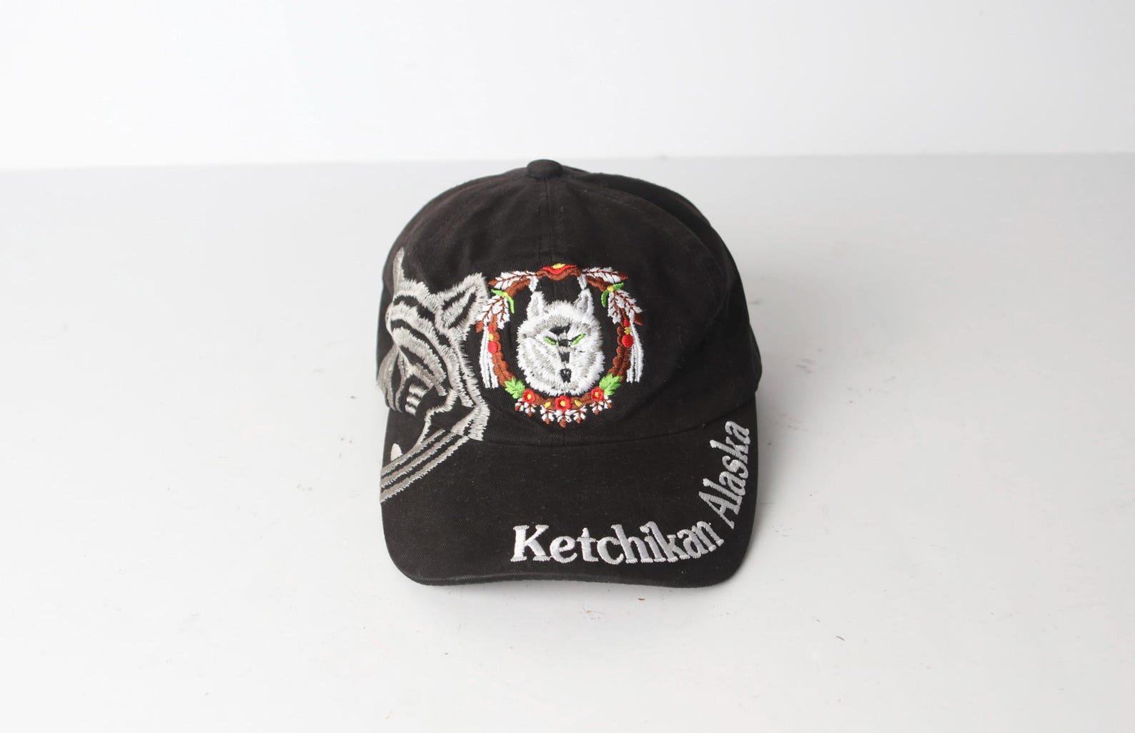 Vintage KETCHIKAN ALASKA Wolf Embroidered All Over Print BASEBALL Hat ...