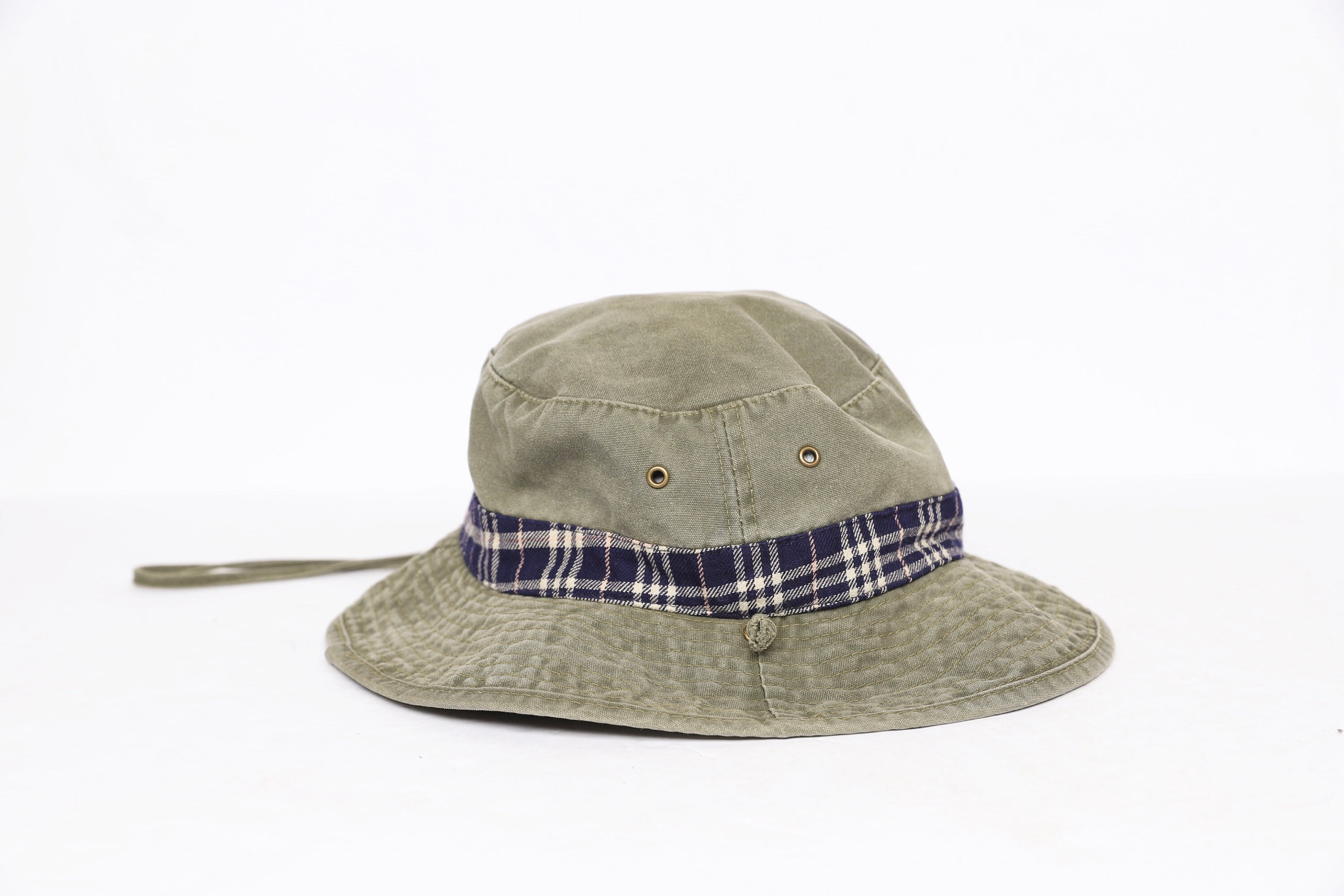 VINTAGE Sun Hat Tan & Plaid Ringer 90s BUCKET Safari Hat Spring Summer ...
