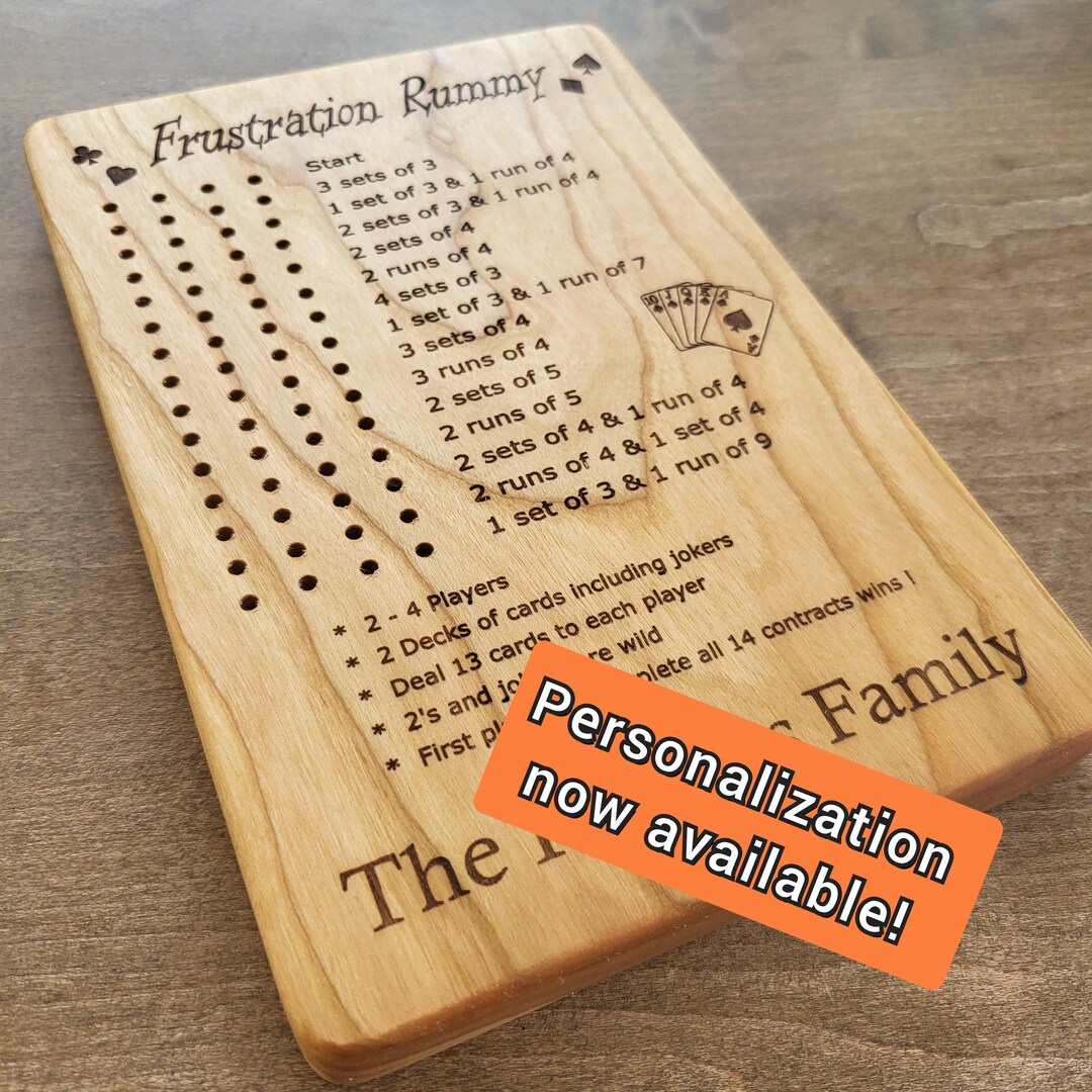 Personalizable Frustration Rummy Game Board - Cherry Hardwood Card Game ...