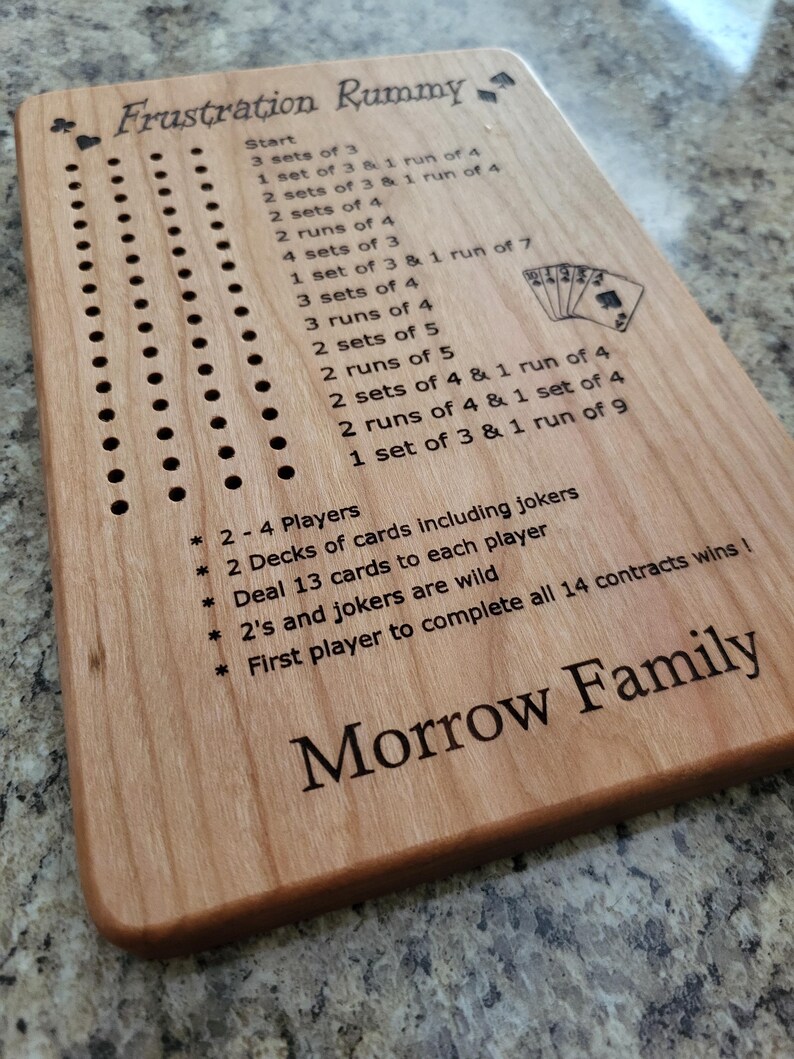 Personalizable Frustration Rummy Game Board - Cherry Hardwood Card Game ...