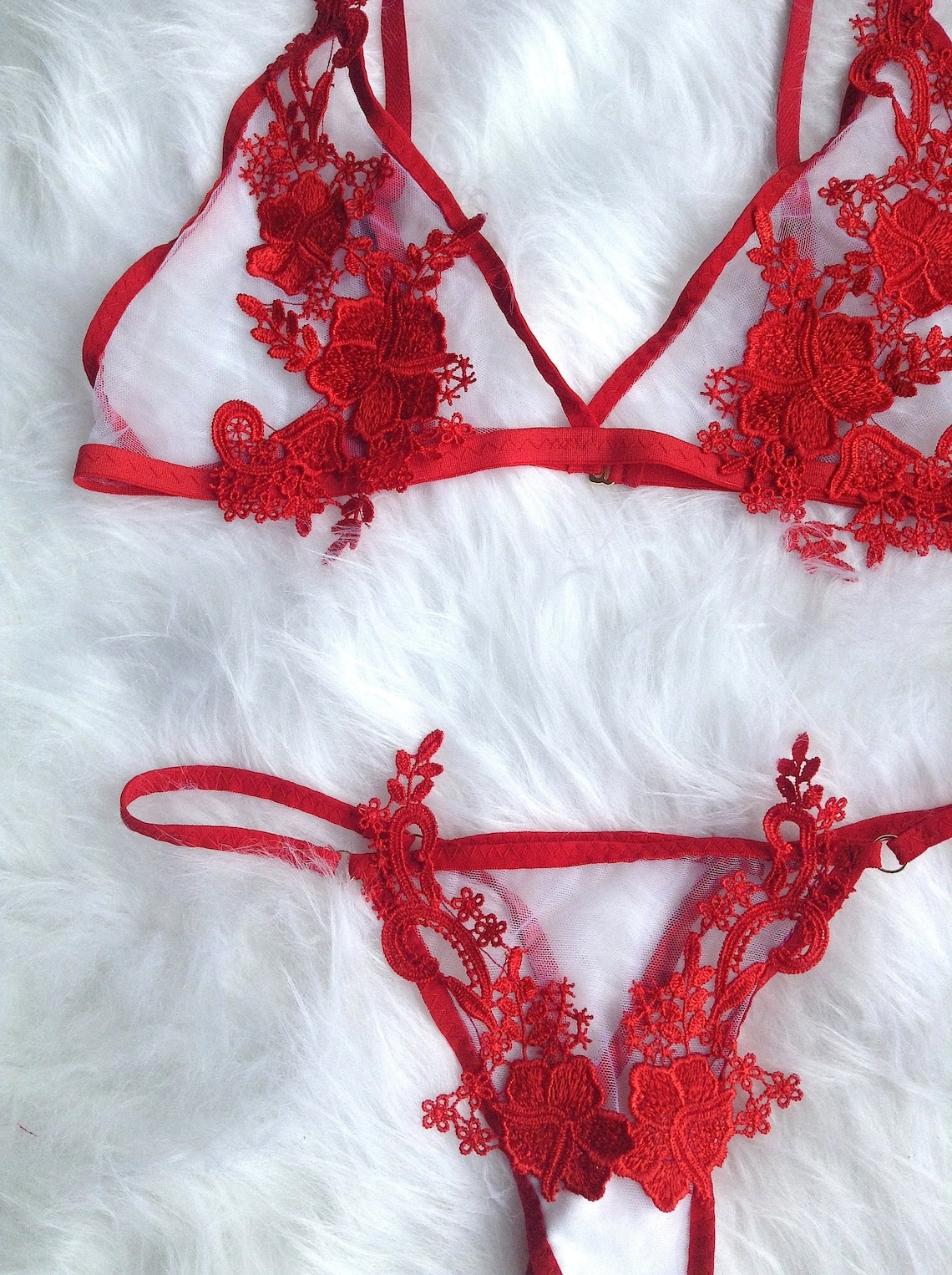 Red Lace Lingerie Set, Sheer Lingerie Set, See Through Lingerie Set ...