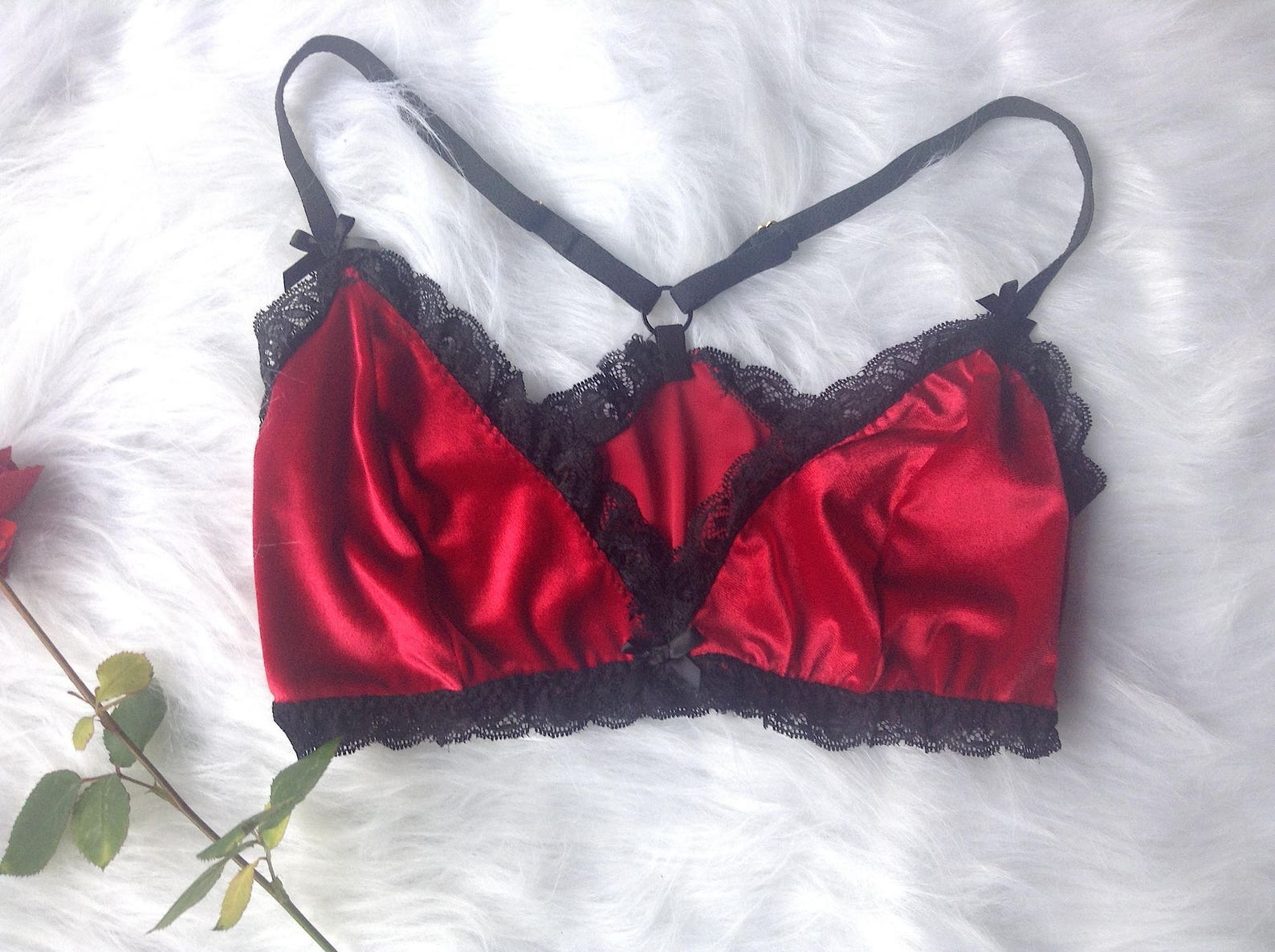 Red Velvet Bralette, Velvet Soft Cup, Red Bralette, Lace Bralette ...